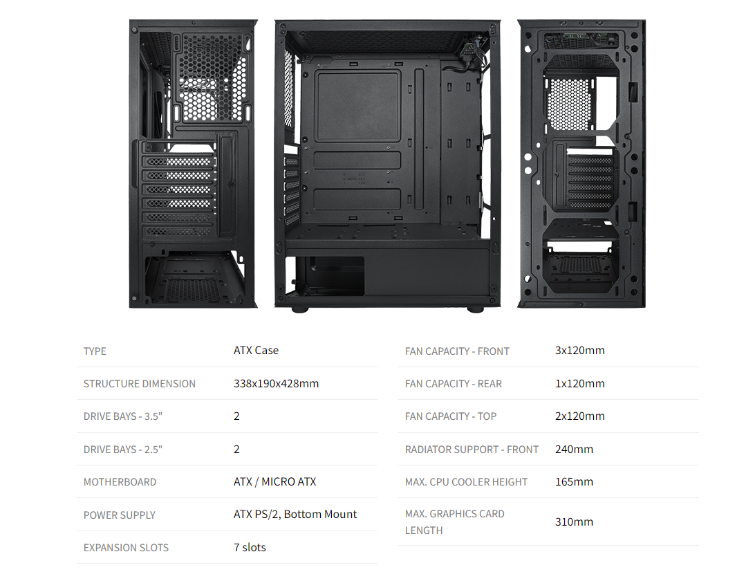 Trendsonic Hermes HE19A Tempered Glass ATX Casing w/ 4 Fixed Color Fan ...