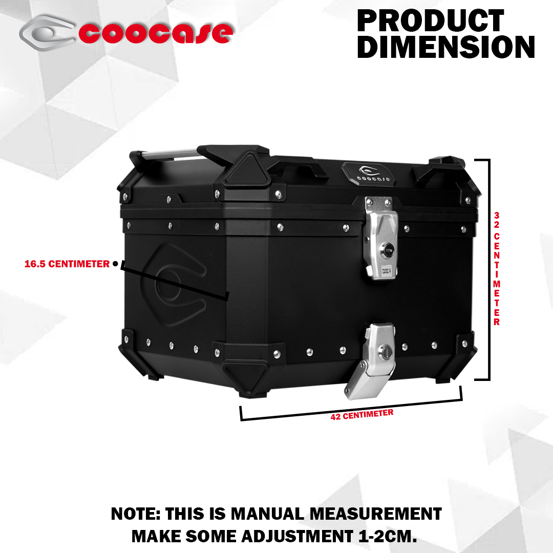 COOCASE ALUMINUM TOP BOX W/ EMBOSSED LOGO 36L / HEAVY-DUTY ALLOY REAR TAIL BOX W/ INSULATED BAG ...