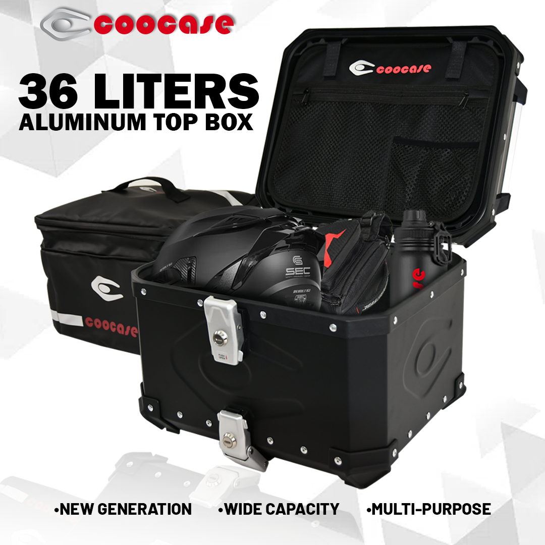 COOCASE ALUMINUM TOP BOX W/ EMBOSSED LOGO 36L / HEAVY-DUTY ALLOY REAR ...