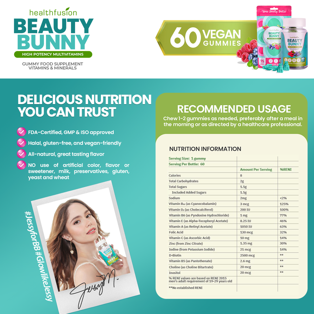 Health Fusion Beauty Bunny 60 Gummies | Hair, Nails, Skin w/ Biotin Vit ...