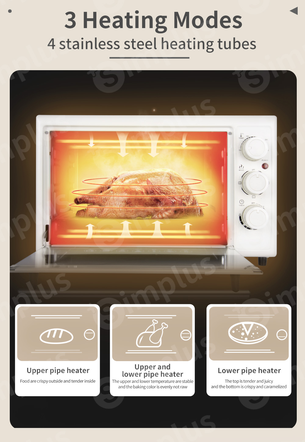 Simplus 30L Large Capacity Electric Oven 3 Knobs Design Bread Baking ...