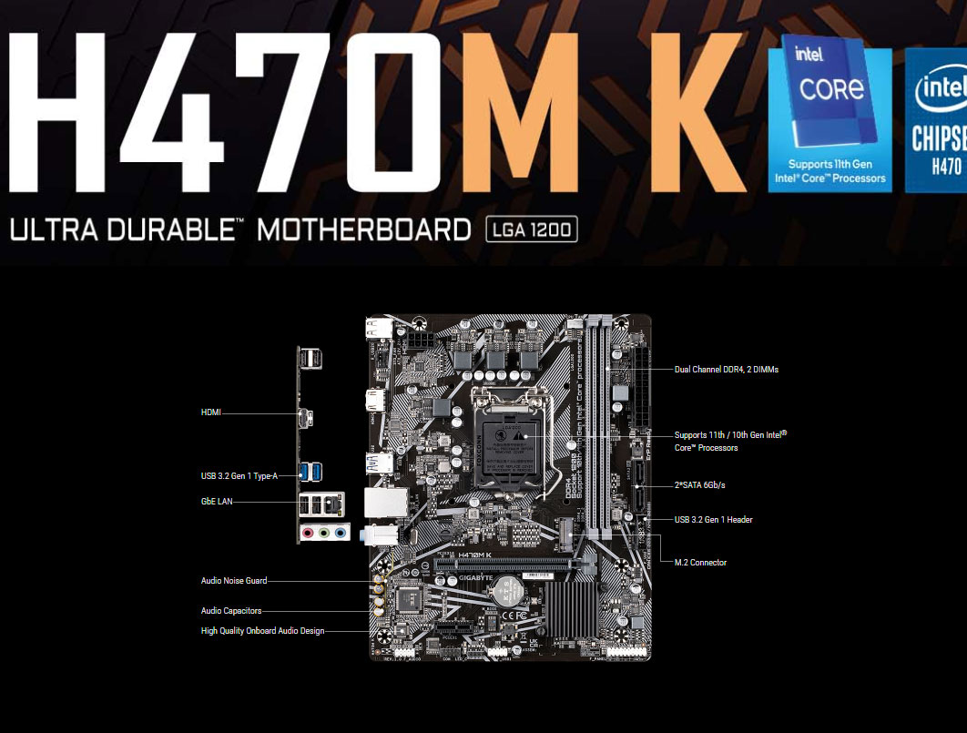 Gigabyte H470M K MATX motherboard Support 11th&10th gen Intel LGA 1200 ...