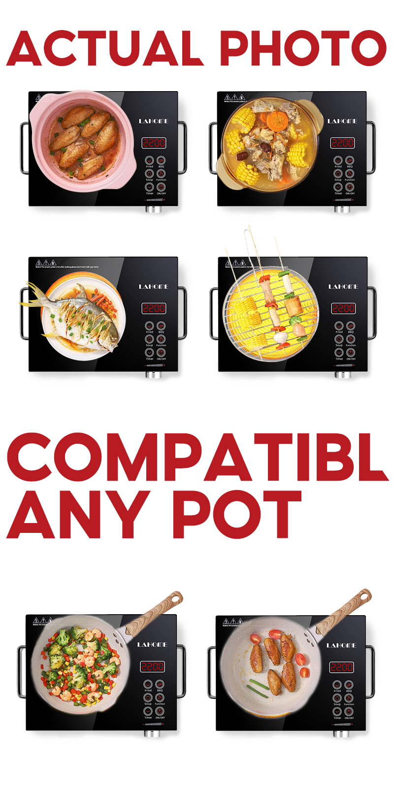 LAHOME Electric Ceramic Infrared Stove Touch Sreen Induction Cooker ...