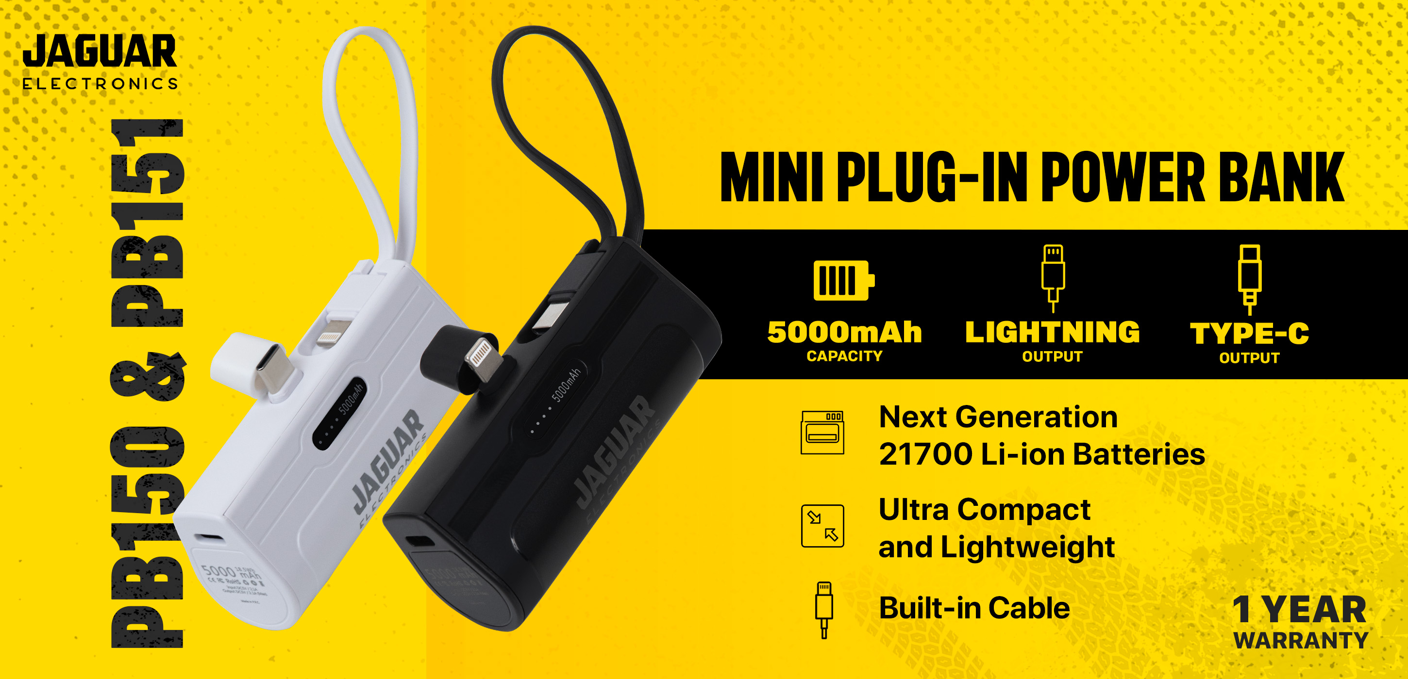 JAGUAR ELECTRONICS PB150 & PB151 Mini Plug In Power Bank 5000mAh Pocket ...