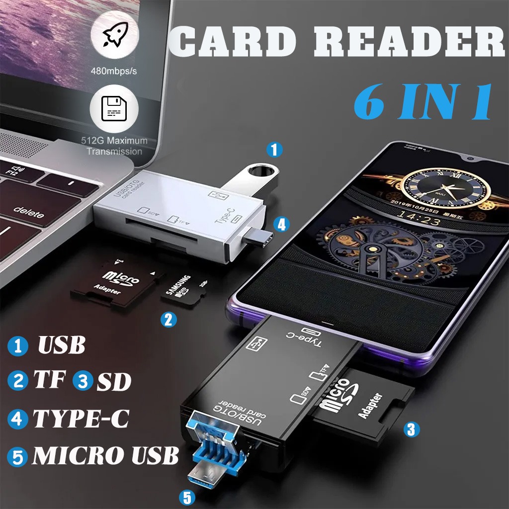 6 In 1 OTG USB SD Card Reader USB Type C Adapter Micro TF SD USB ...