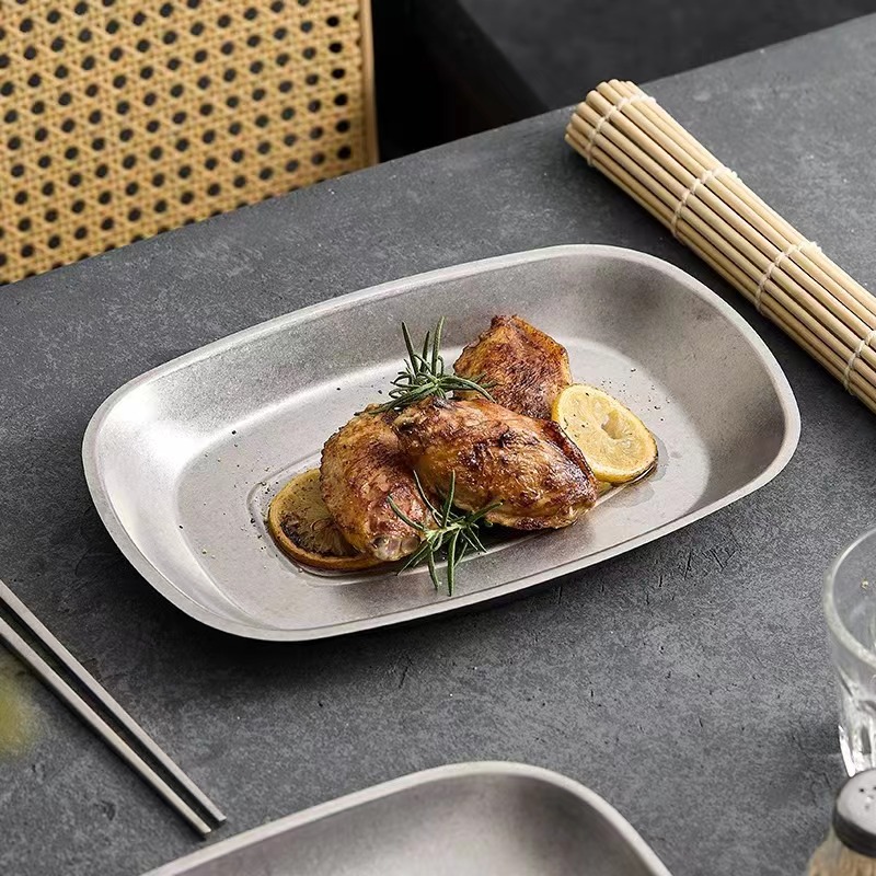 Stainless Plate Korean Plate Saucer Plate Retro Cutlery Set Unbreakable ...