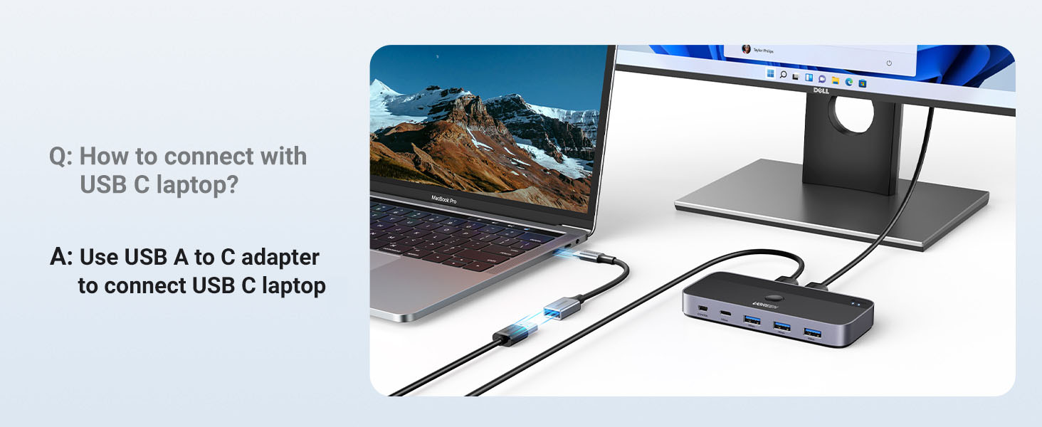 UGREEN USB 3.0 2 In, 4 Out Peripheral Switch Hub with Wired Remote, for ...