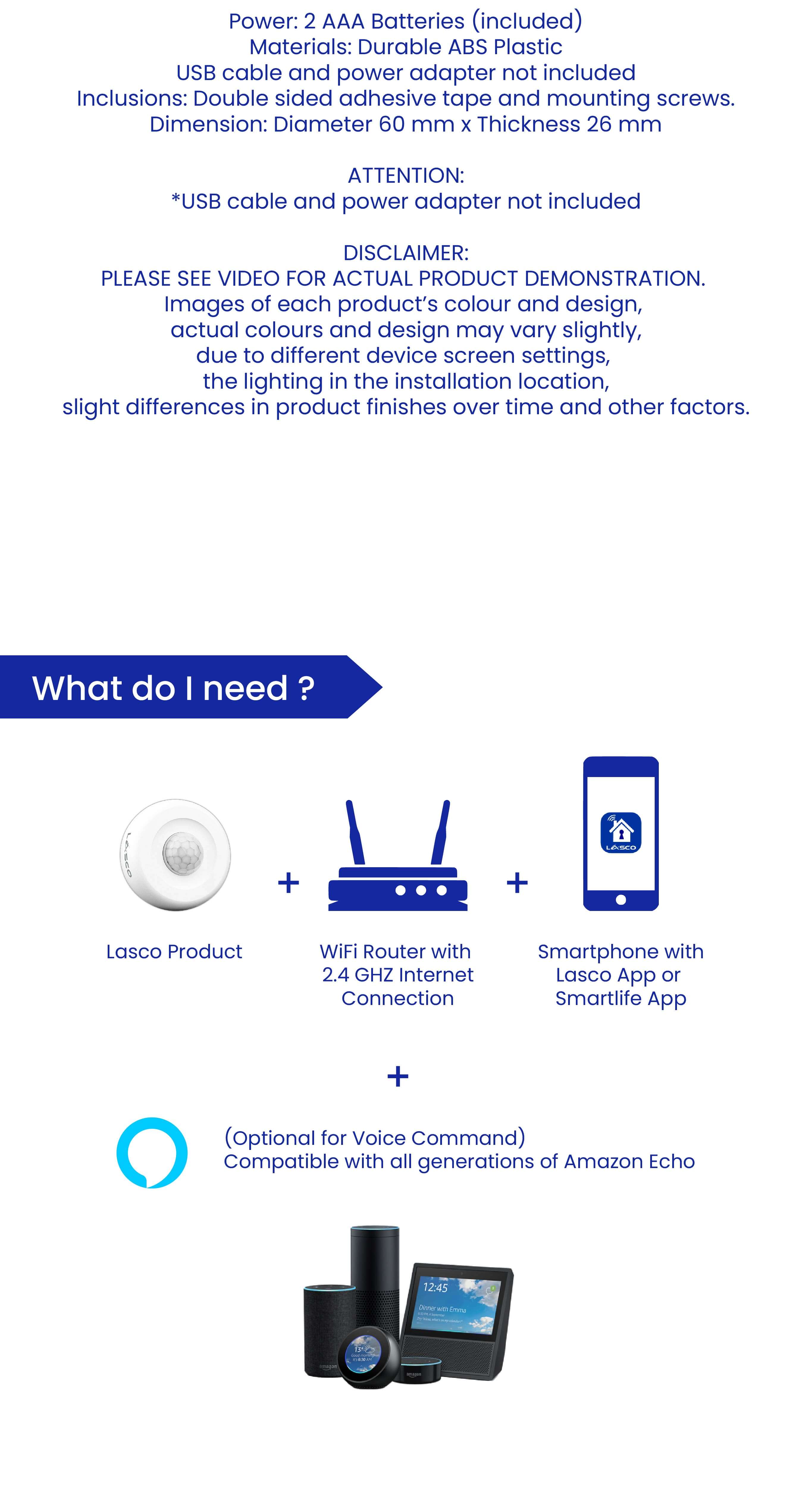 Lasco Smart Wi-Fi Motion Sensor - PIR Motion Detector Notifies and ...