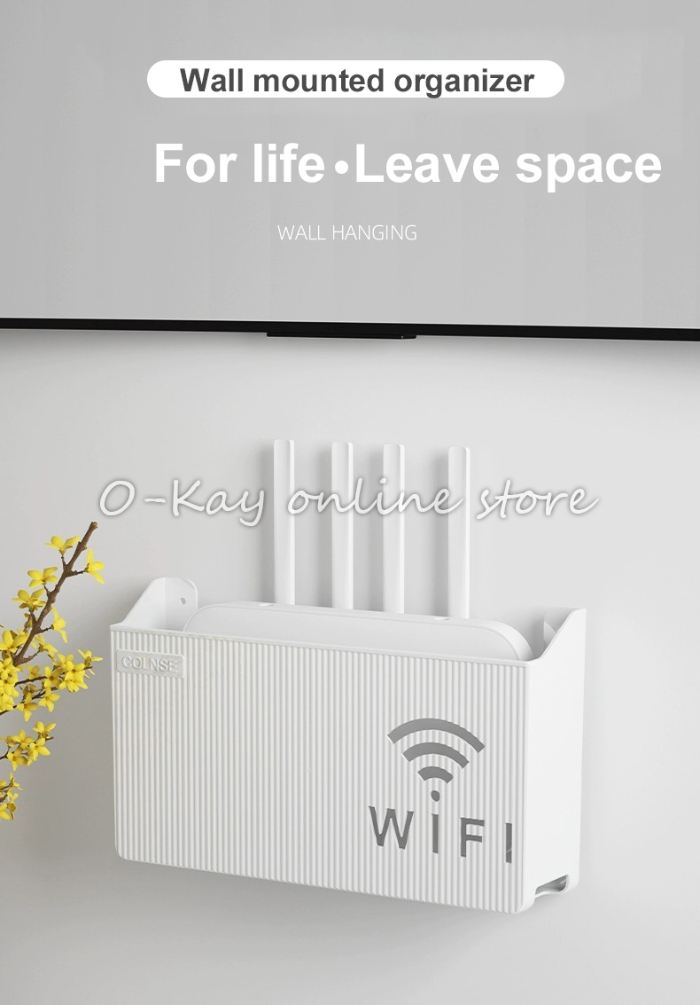 O-KAY Wireless Wifi Router Shelf Storage Box Wall Hanging ABS Organizer ...