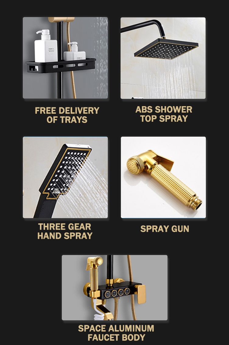 FARIDA 4 in1Black Gold Shower set With Faucet High pressure hot and ...