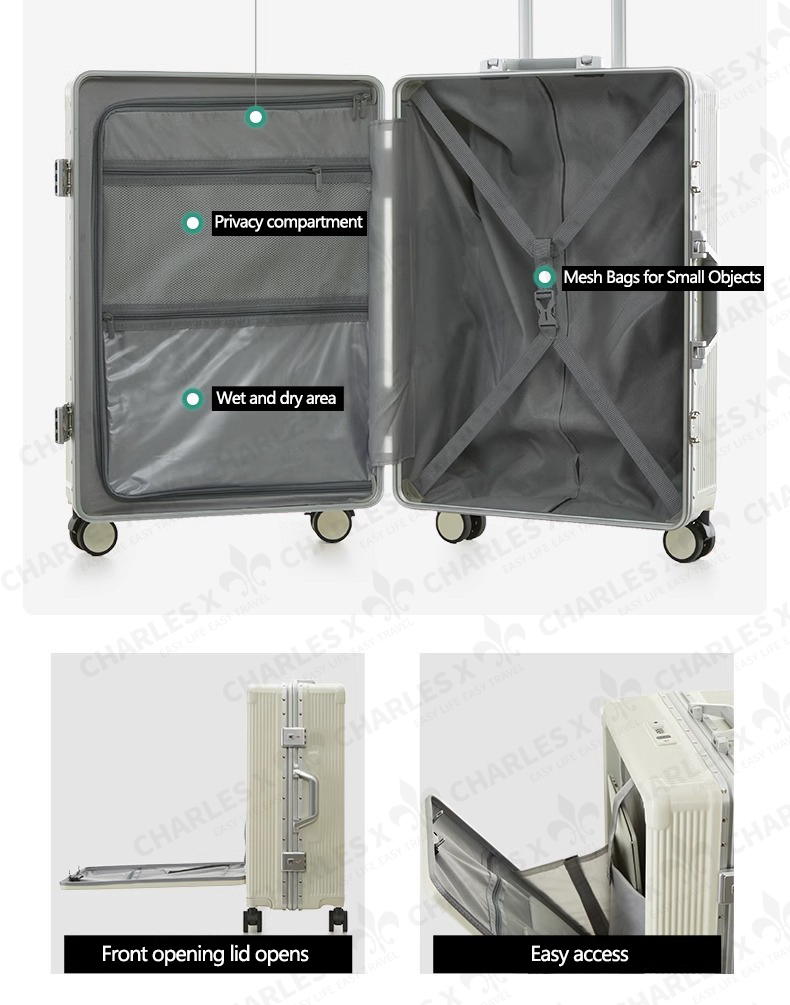 CHARLES X Luggage front-loading aluminum suitcase 20/24-inch cabin ...
