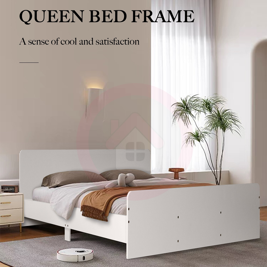 Wooden single/large bed frame single hard board bedroom simple Japanese ...