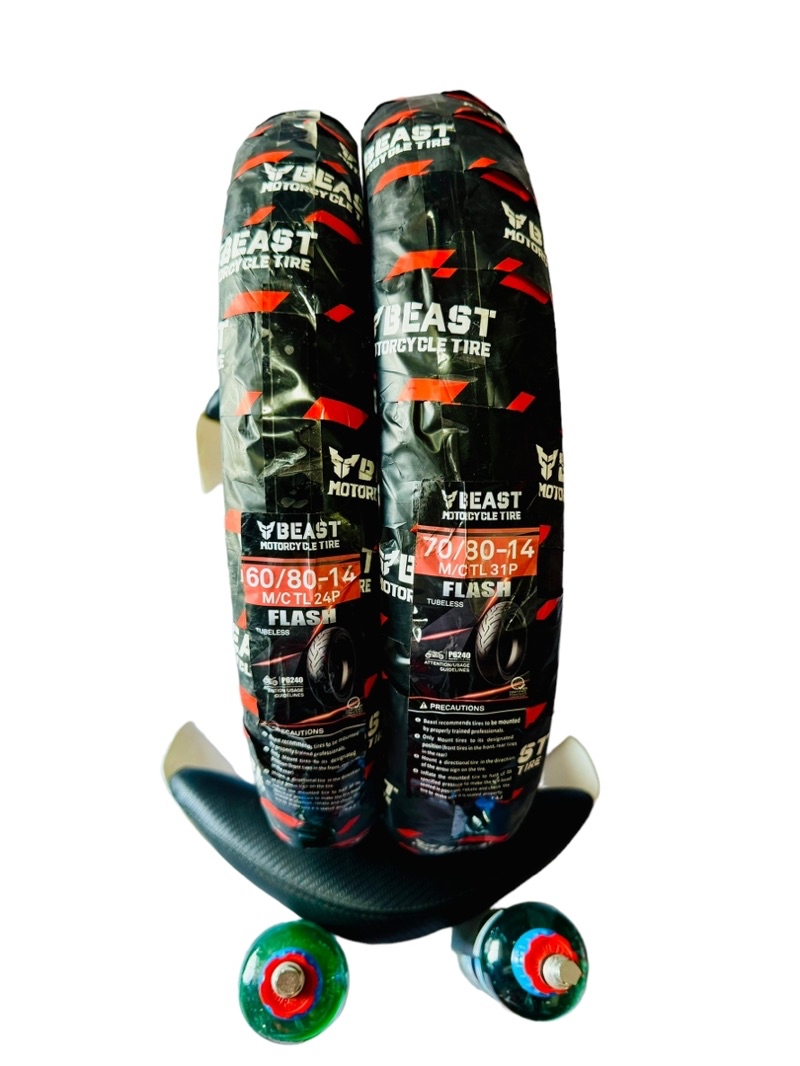 BEAST TIRE FLASH 60/80/14 / 70/80/14 TUBELESS WITH SEALANT AND TIRE ...