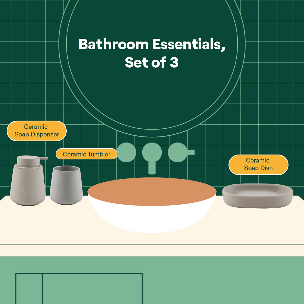 Famco Bathroom Essentials Bundle - Set of 3: Ceramic Soap Dish ...