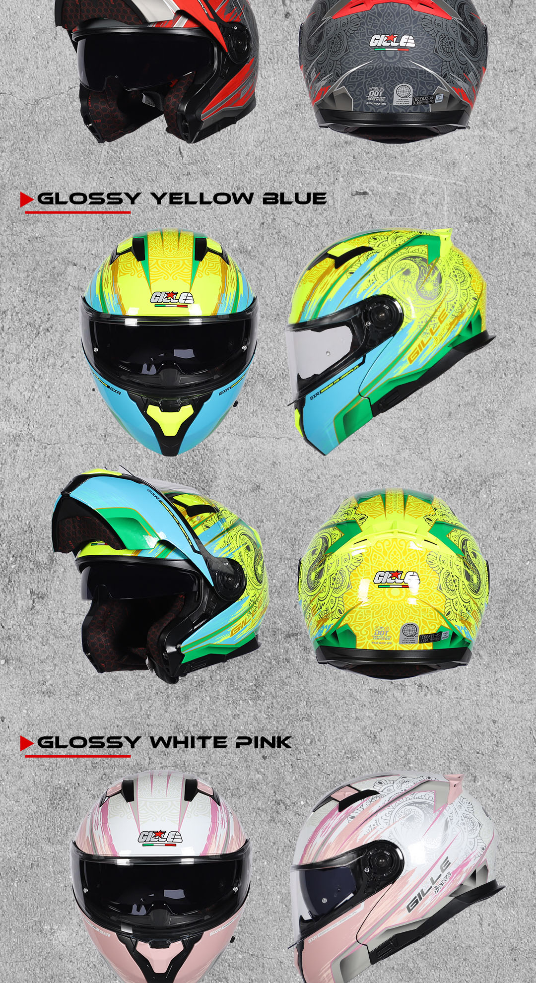 Gille Helmet SH-526 SP-GXR Modular Motorcycle Modular Helmet Dual Visor ...