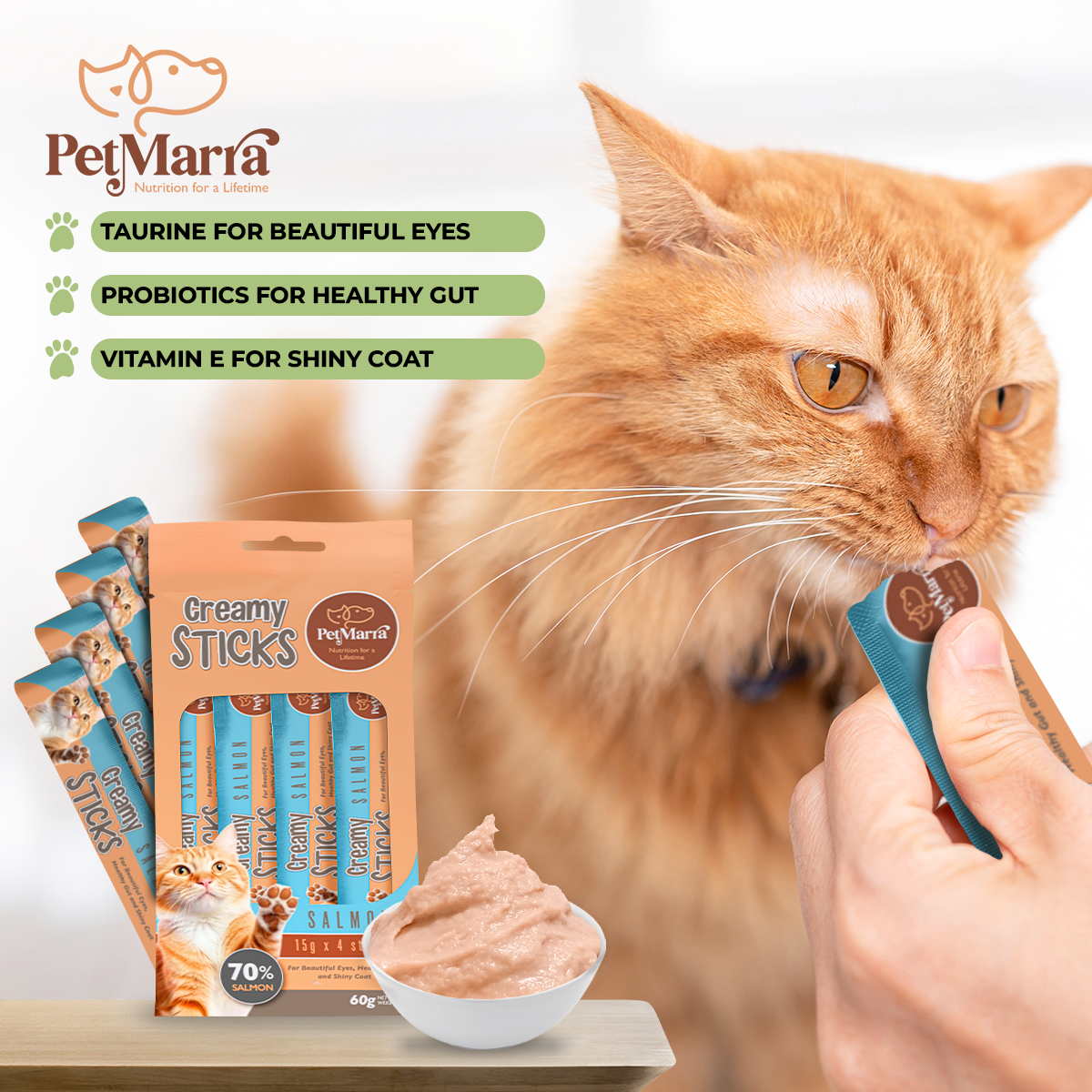 PetMarra Creamy Sticks Cat Treats Chicken Salmon Tuna Flavor 60g ...