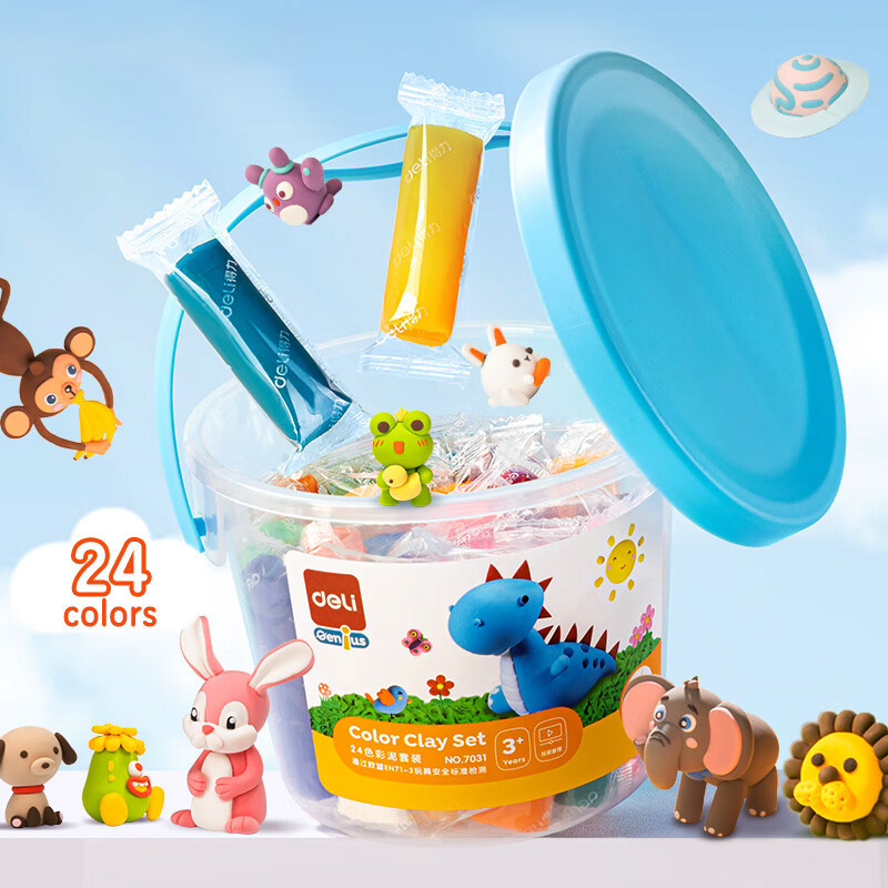 Deli 12Pcs Color Clay Toy Set With 7 Pcs Tools Magic Clay Tools for ...