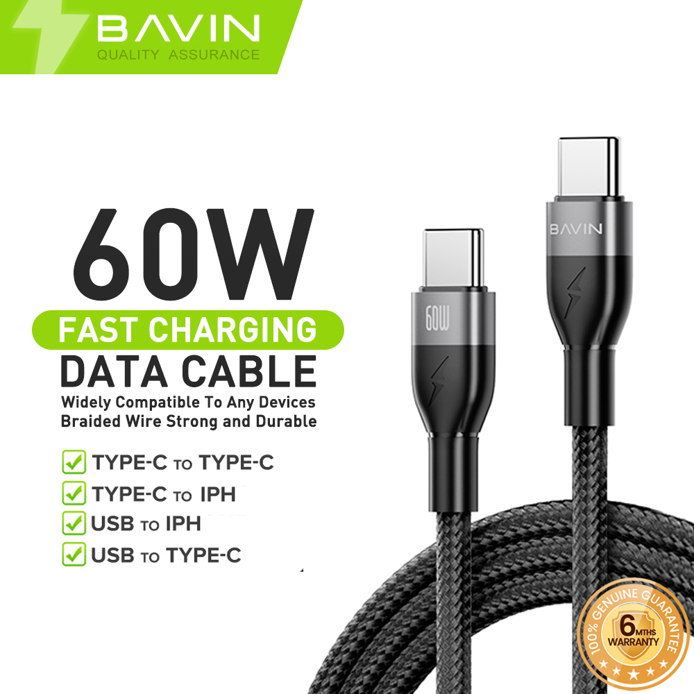 BAVIN CB353 60W 30W 18W 12W Fast Charging Data Cable 1 Meter Nylon ...