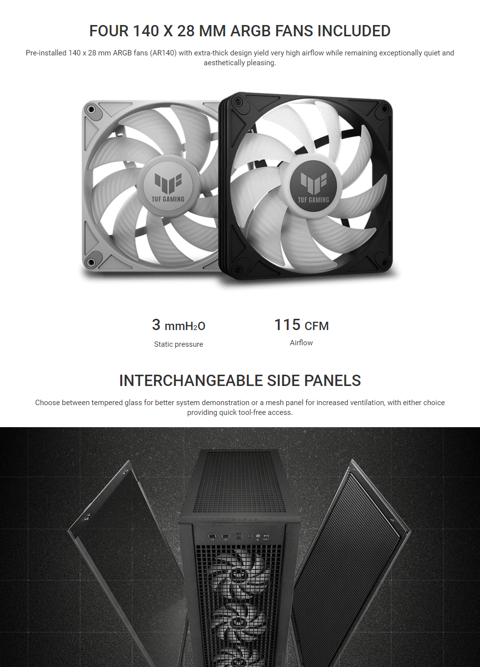 Asus TUF Gaming GT302 ARGB Case, 4x 140mm High Airflow Fans, Hidden ...