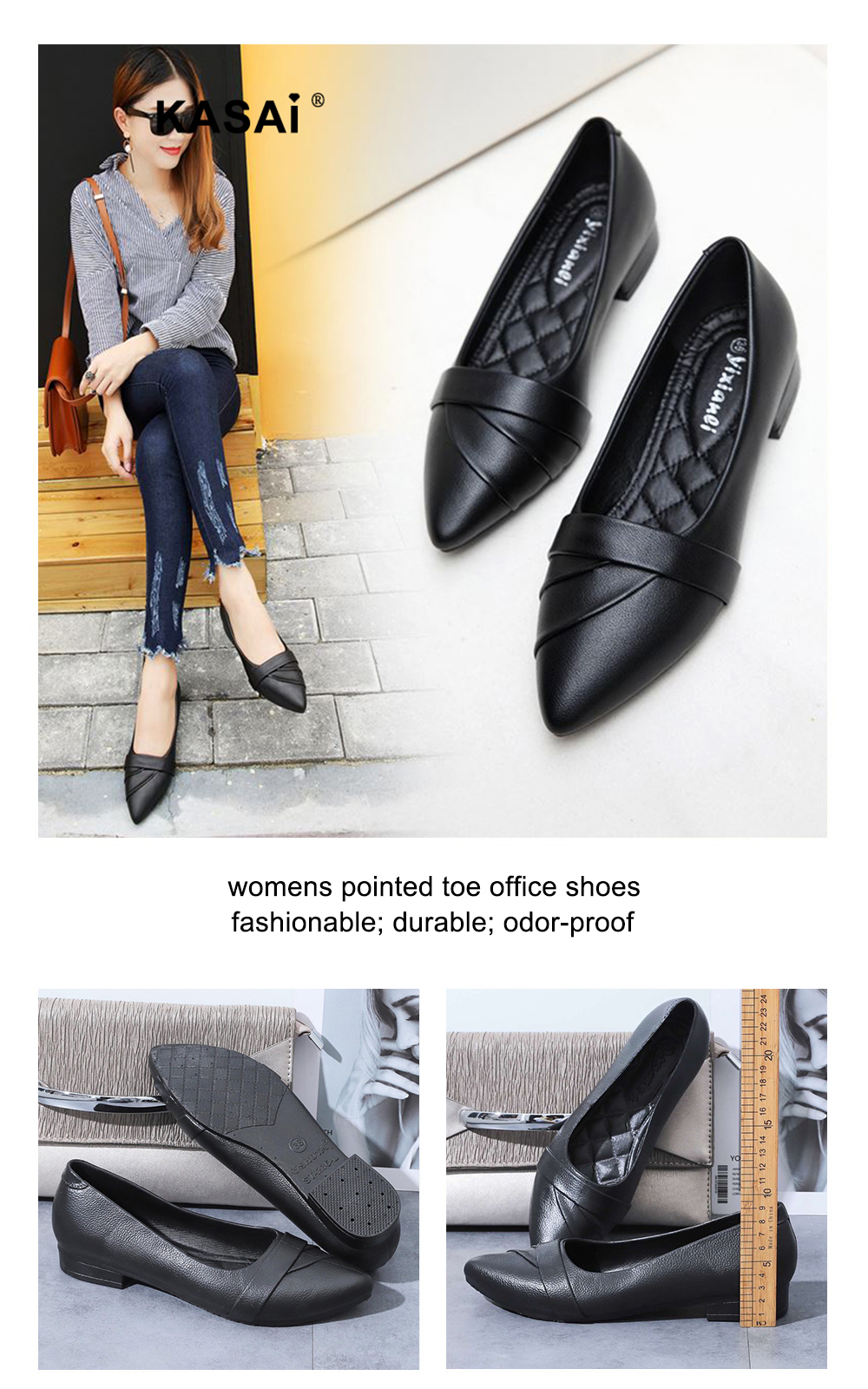 KASAI Shuta Black School Shoes For Ladies High Female Work Shoes Womens ...