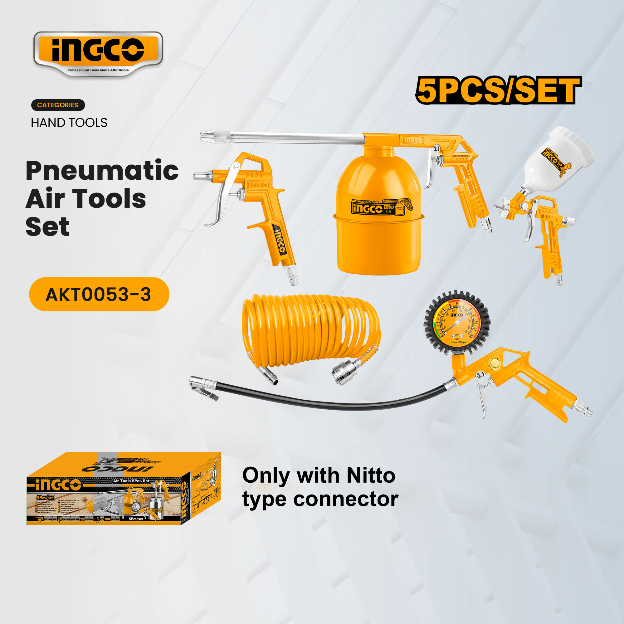 Ingco 5pcs Air Tools Set SUPER SELECT with Europe Type Connector ...