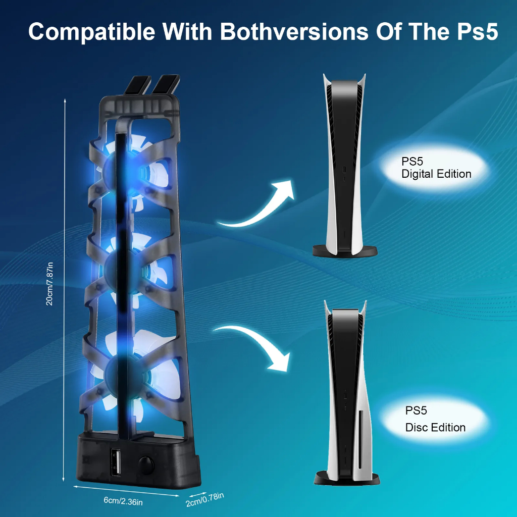 For PS5 Accessories Cooling Fan with LED Light for Playstation 5 Both ...
