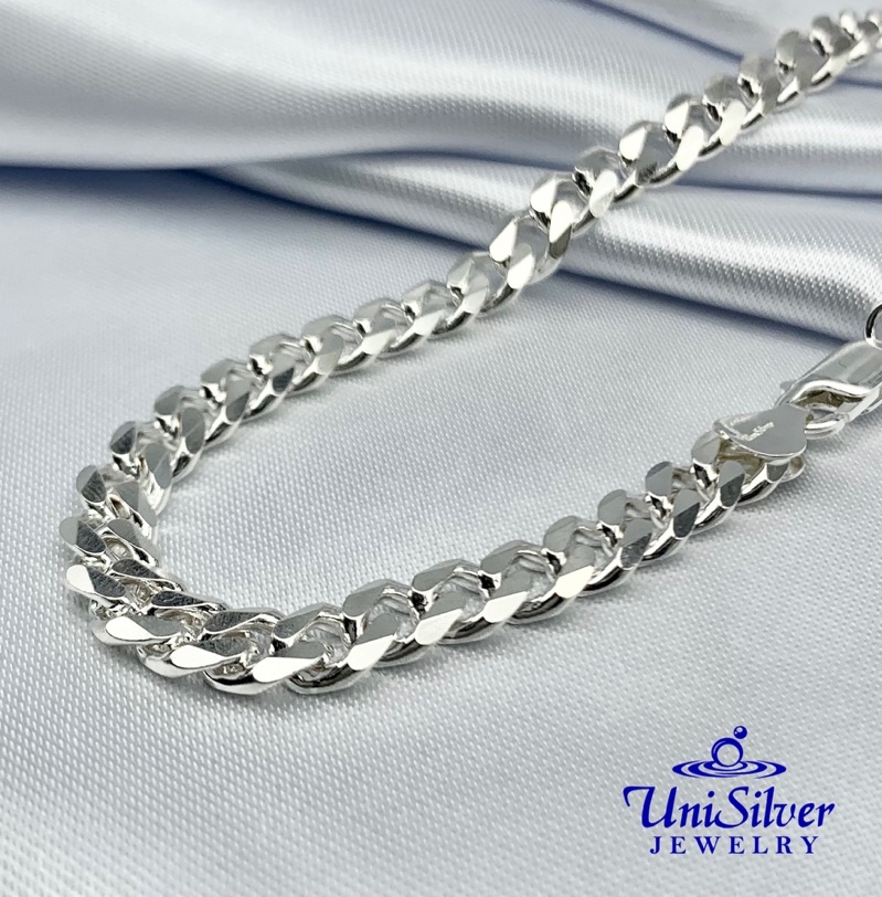 Unisilver 925 Sterling Silver Solid 7MM Curb Chain Men's Necklace ...