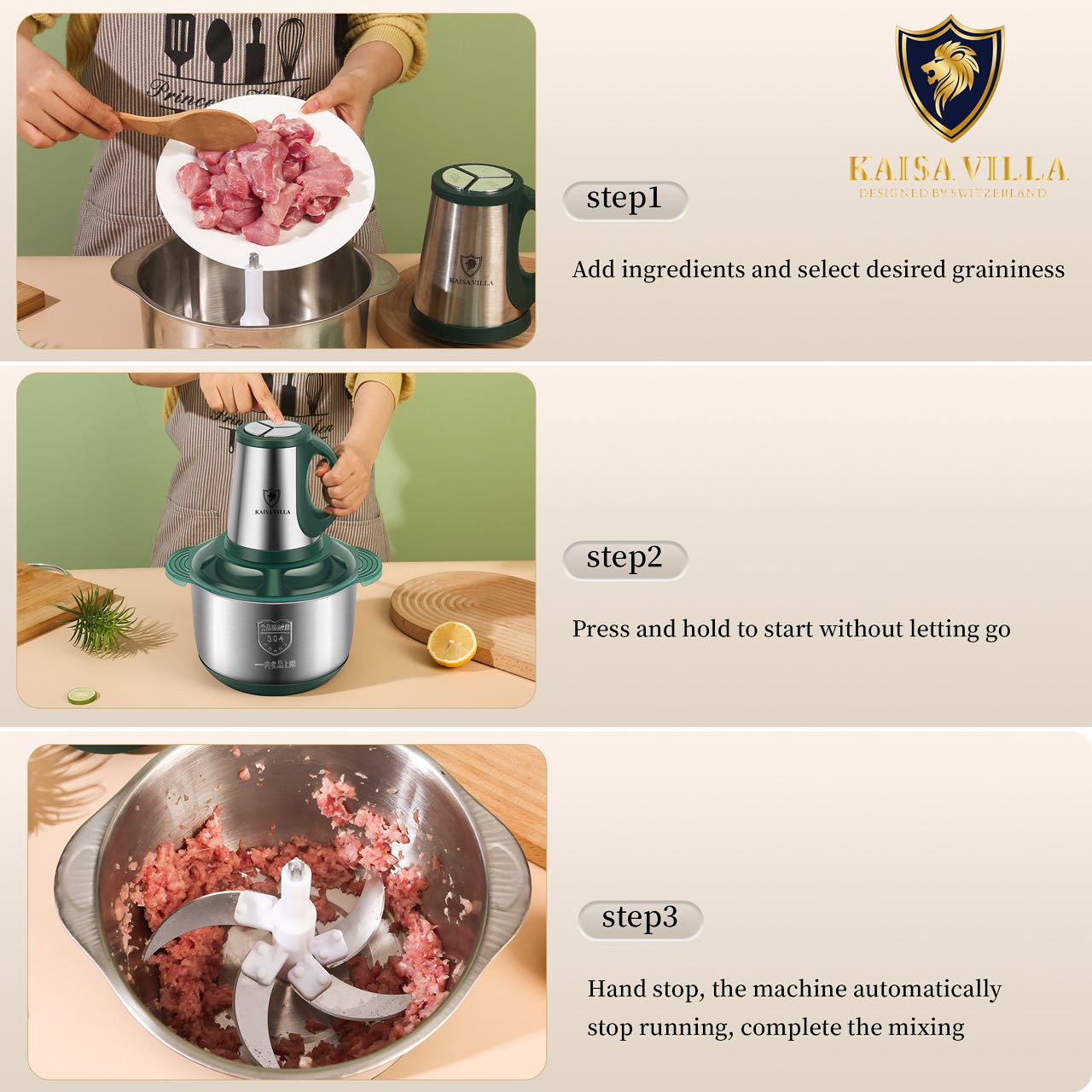 KAISAVILLA Electric Meat Grinder/Food Processor 5L Capacity Stainless ...