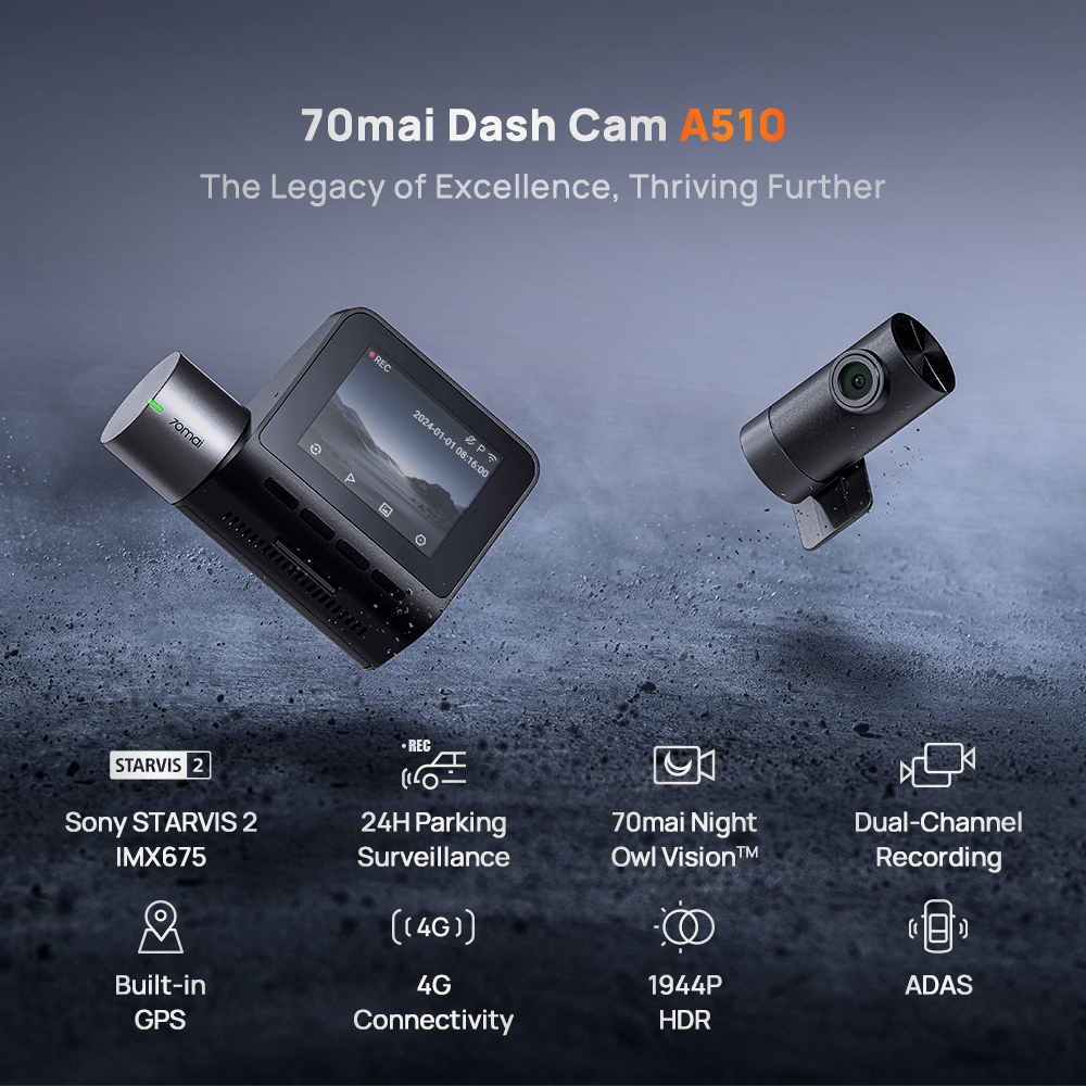 70mai A510 Dashcam | 140 Wide Angle FOV | Starvis 2 | 4G Connectivity | 1944P HDR | ADAS | Front ...