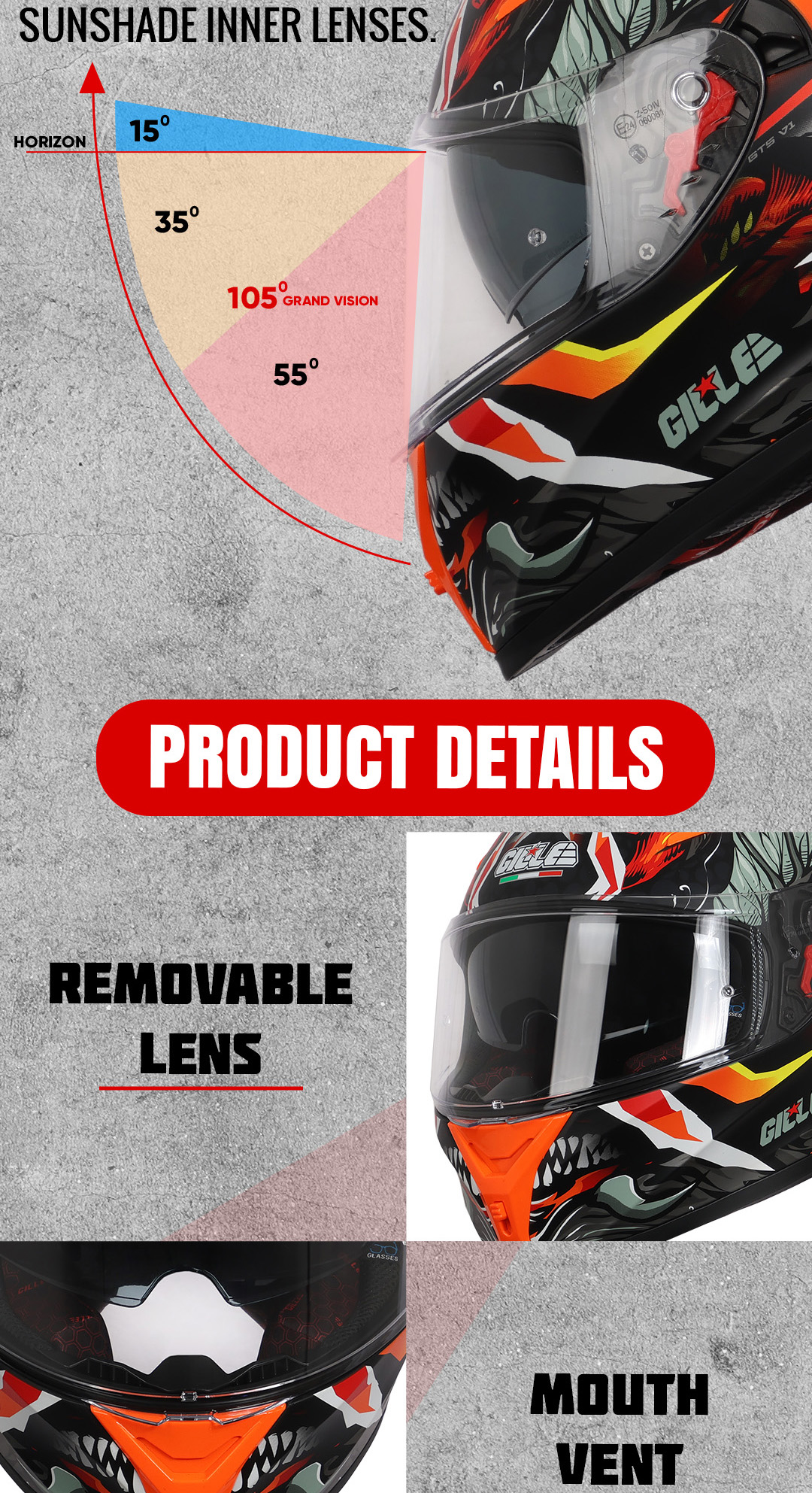 Gille Helmet 135 GTS V1 TORQUE Motorcycle Helmet Full Face Dual Visor ...