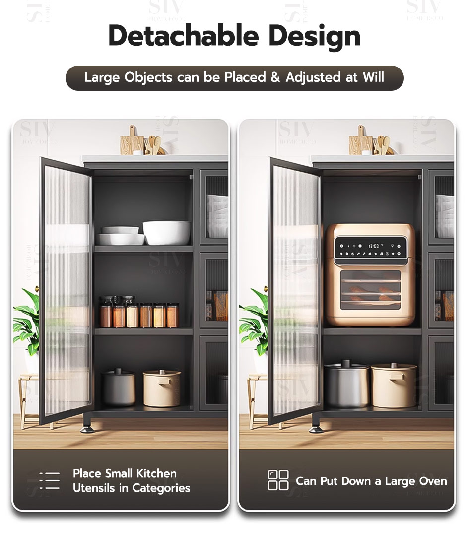 【Slate Tabletop】SIV Kitchen Island Cabinet Metal Pantry Display Cabinet ...