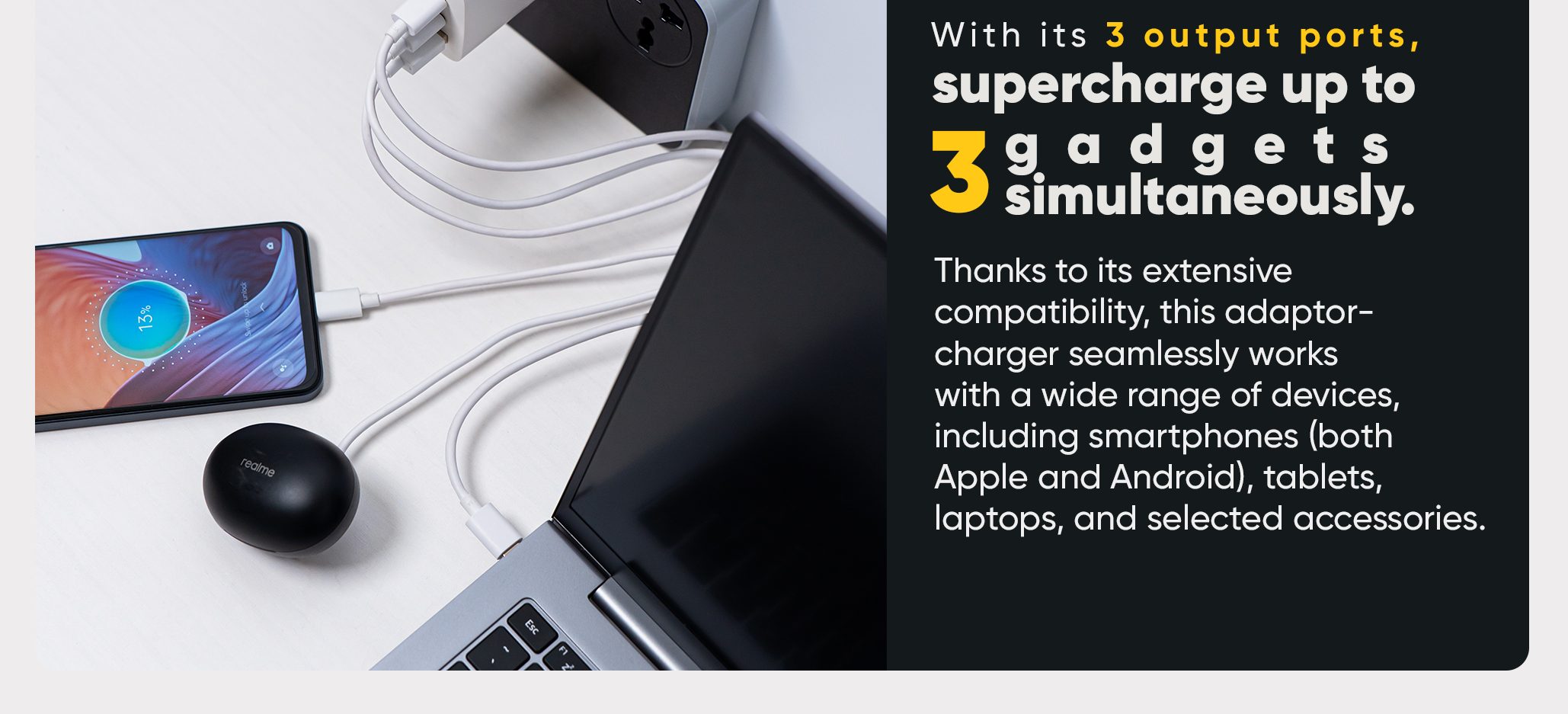 TechLife 65W 3-Port Charger | Fast Charging | Triple Ports Output ...