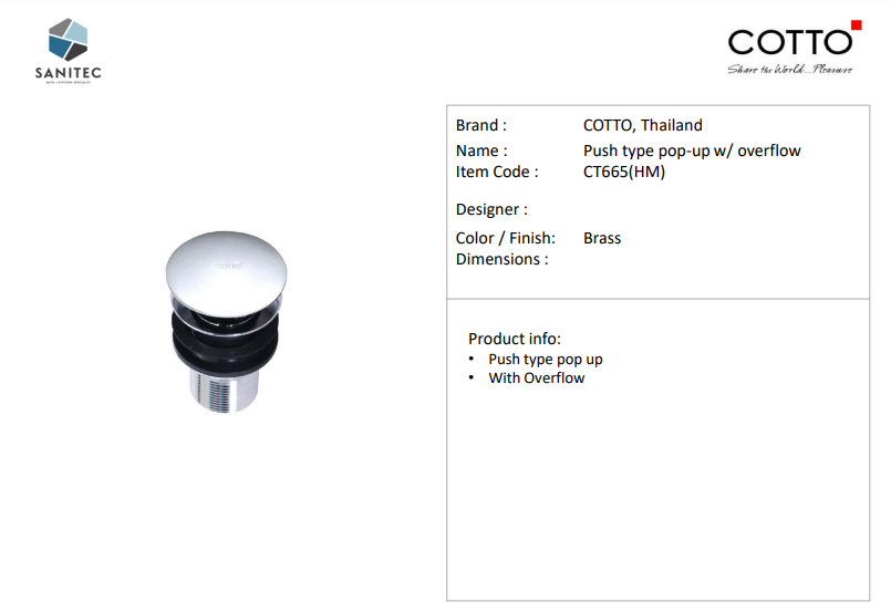 Cotto push type pop up CT665(HM) | Shopee Philippines