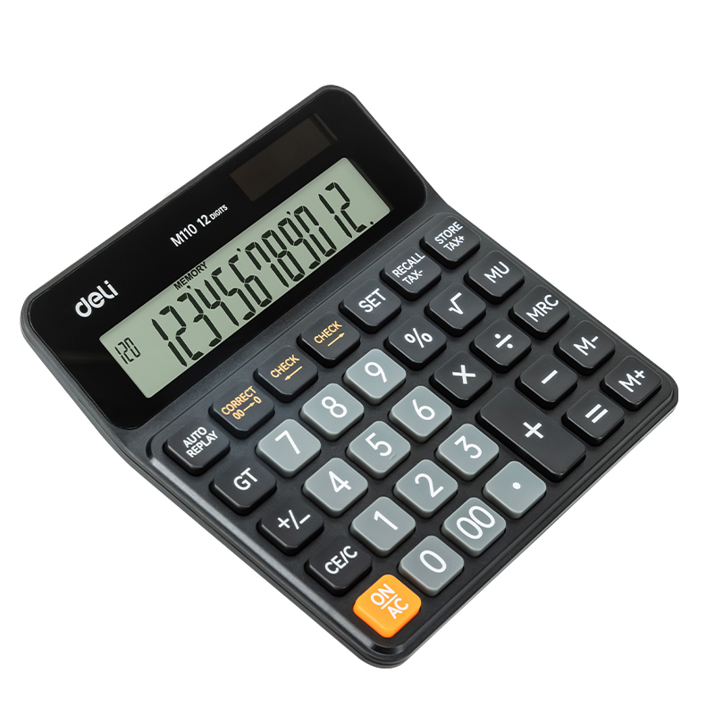 Deli 12-Digit Big Desktop Calculator Solar Battery Operated Calculator ...