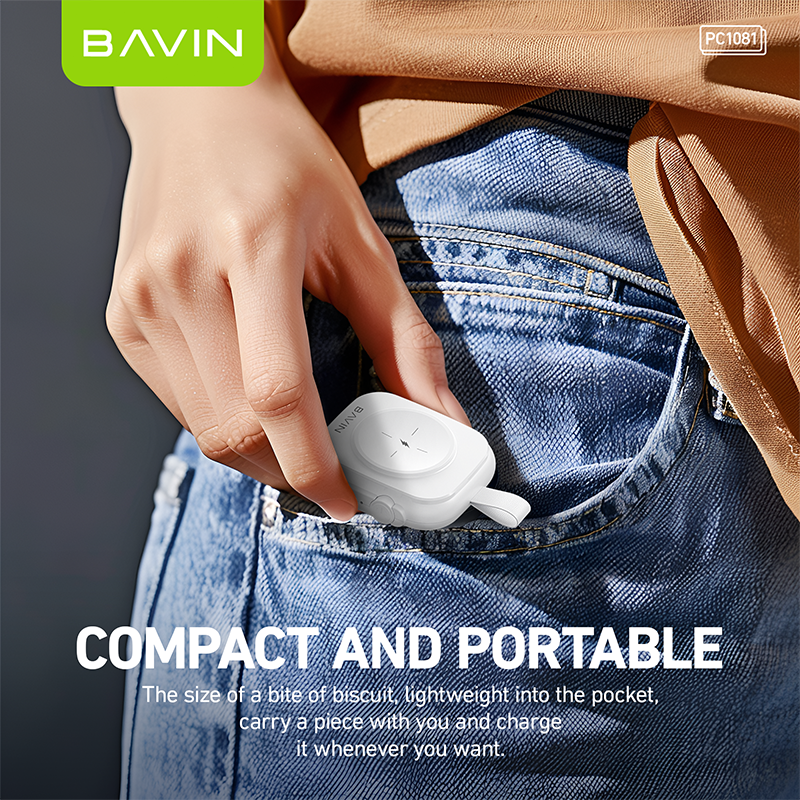 BAVIN PC1081 Portable Travel Wireless Magnetic Charger Power Bank 900mAh for iPh Watch 8 7 6 5 4 ...