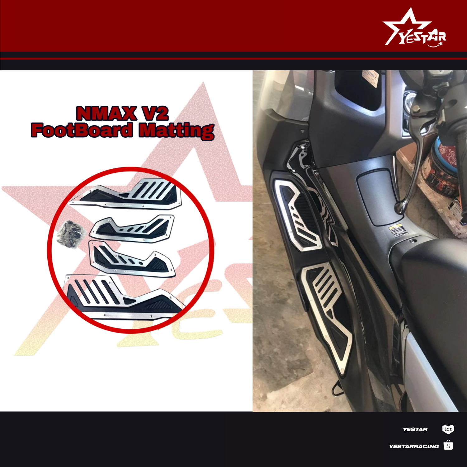 Yestar Yamaha NMAX V2 Footboard Matting ALLOY Complete Set with Bolts ...