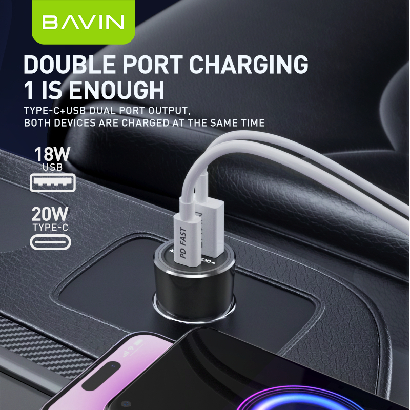 BAVIN PC920 20W PD Fast Charging Car Charger Dual USB & Type-C Port ...