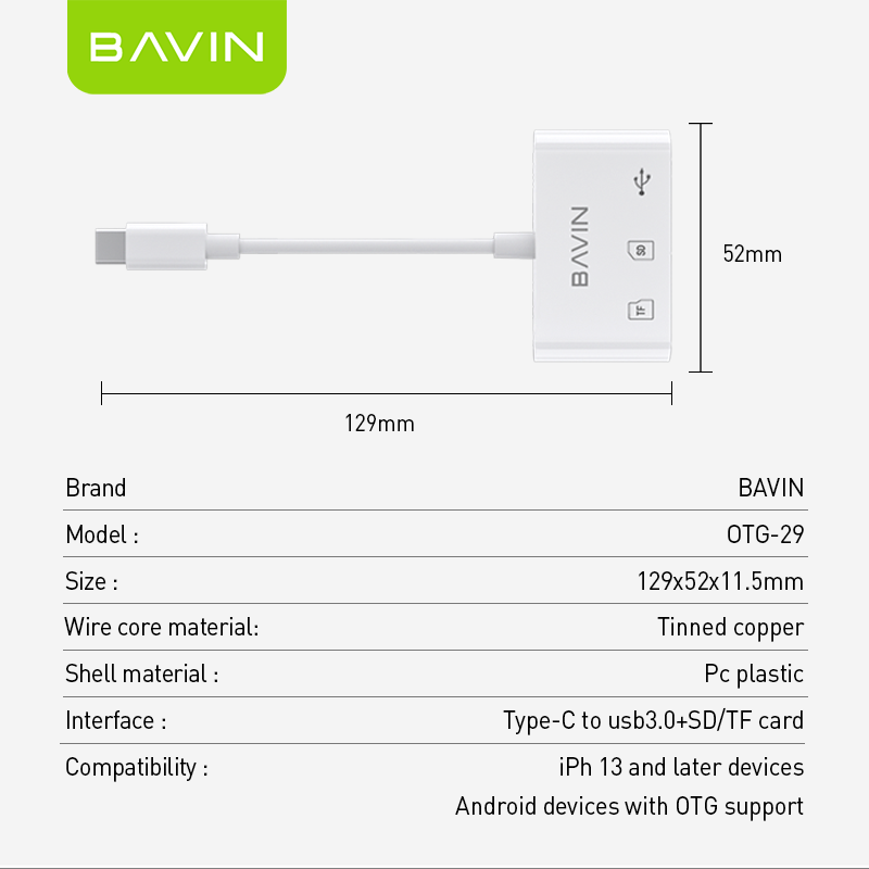 BAVIN O29 3in1 OTG CardReader Adapter Type-C To TF/SD+USB w/ 5Gbps ...