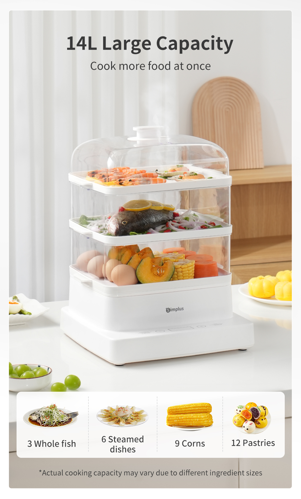 Simplus Electric Food Steamer Multifunction Smart Timer (3 Layers 1200W ...