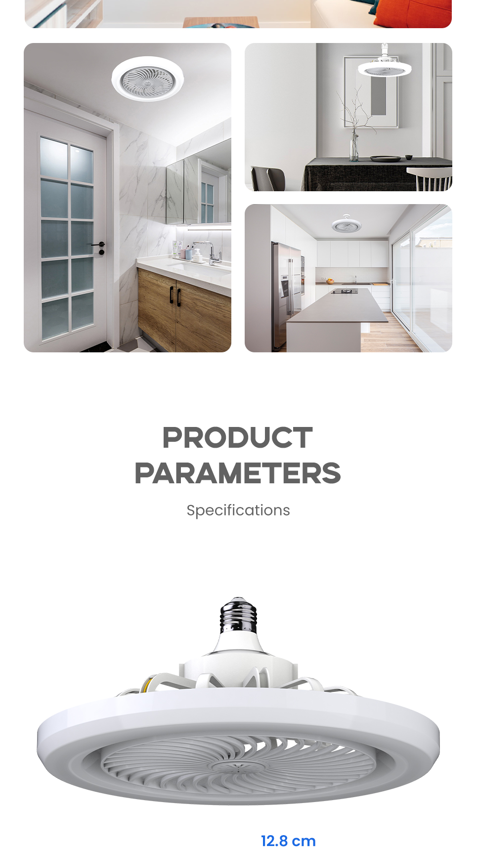 RONG RIVER 3Colors 30W Ceiling Fan with Light 360° Adjust Bulb Light ...