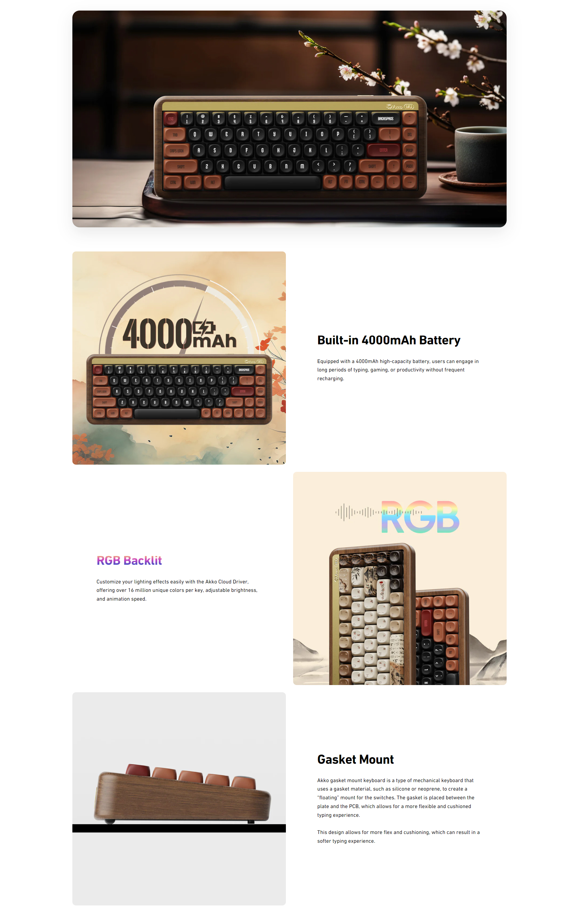 Akko MU01 Autumn Walnut Wood Case Multi-Mode RGB Hot-Swappable ...