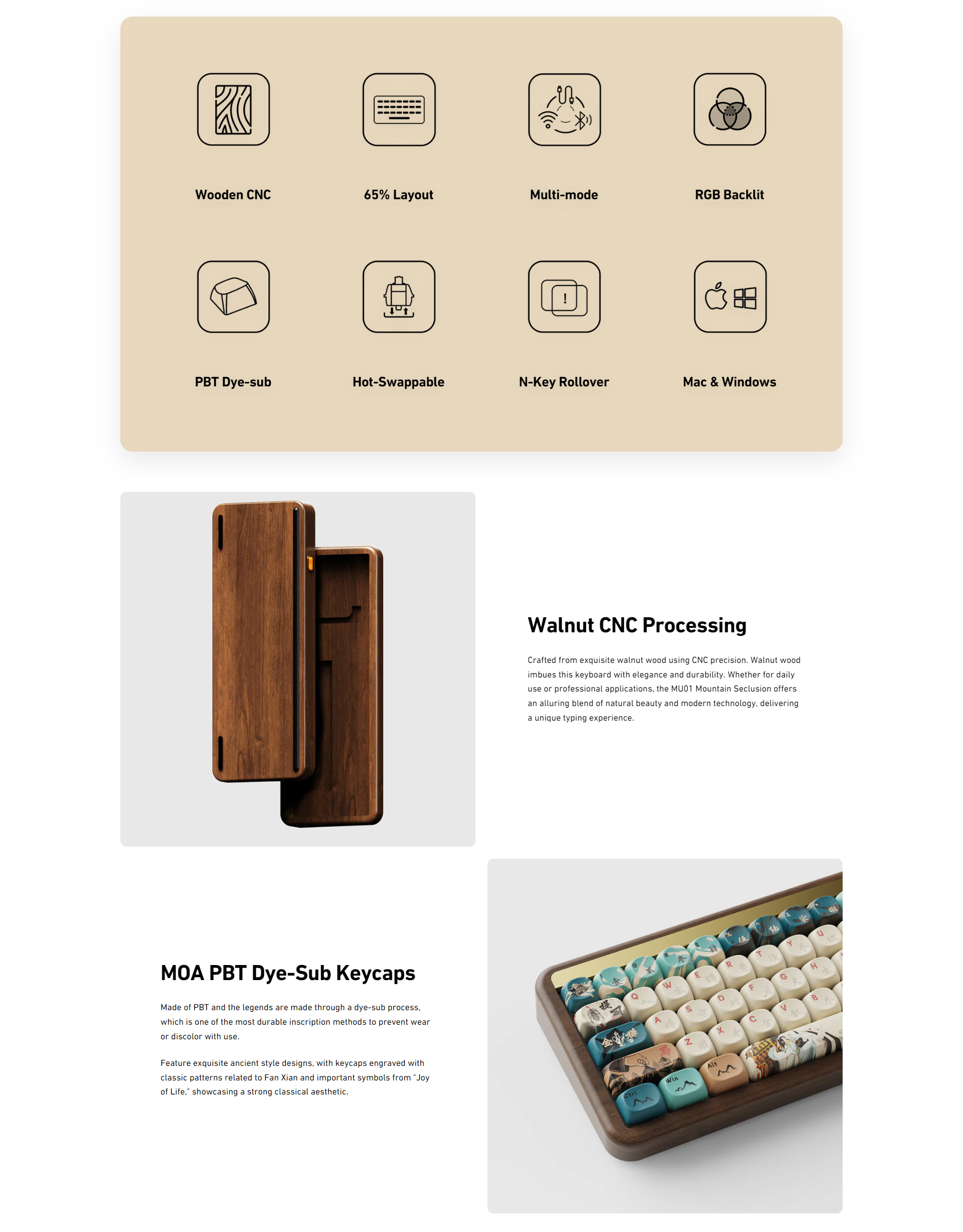 Akko MU01 Joy of Life Walnut Wood Case Multi-Mode RGB Hot-Swappable ...