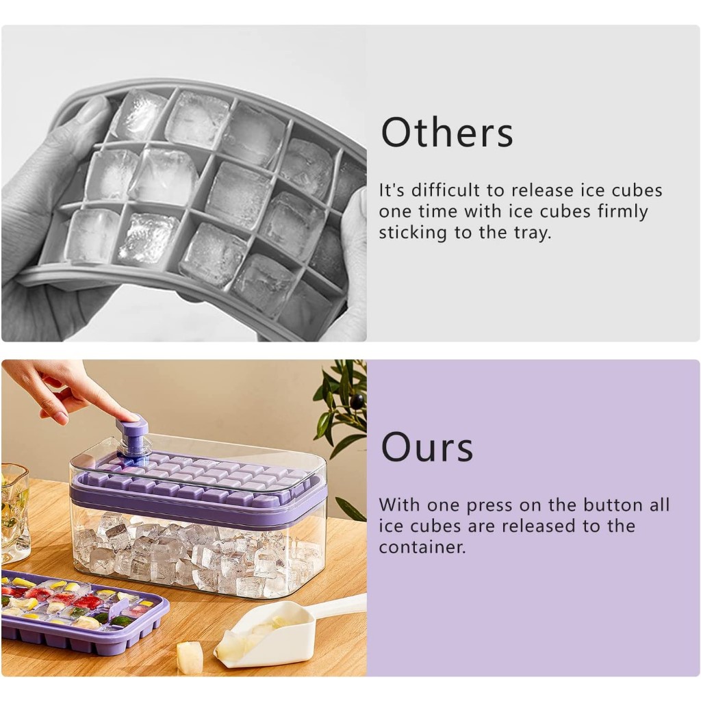 64 Grid Ice Cube Molder Maker Double Layer Tray with Lid and Bin for ...