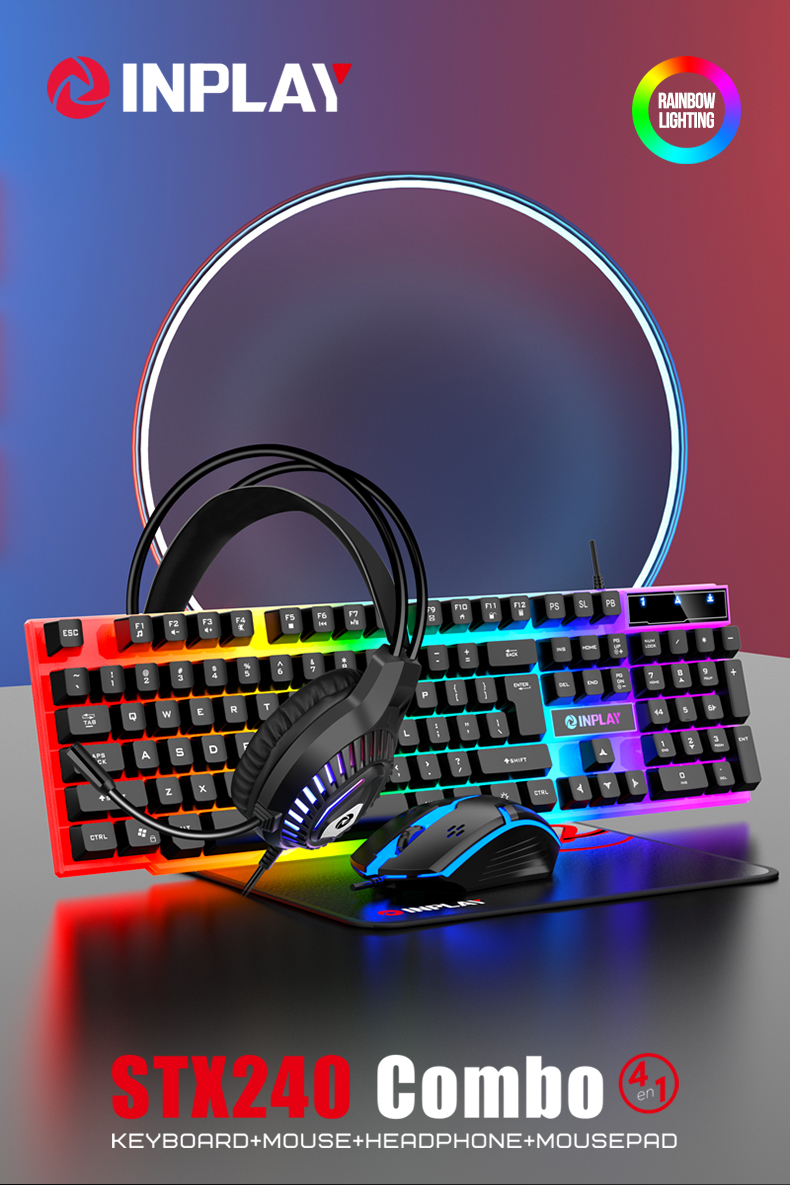 Inplay STX240 RGB Gaming Keyboard Mouse Set With Headset Mouse Pad ...
