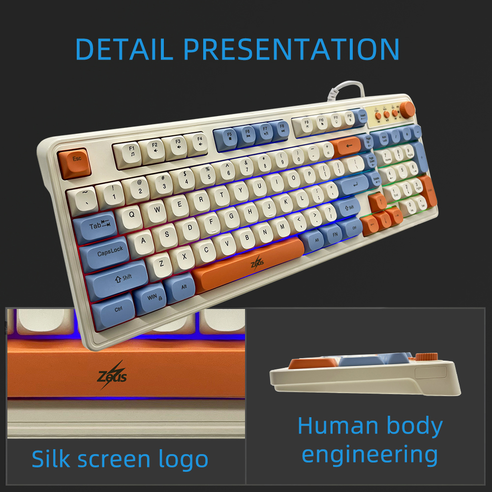 Zeus K77 98 Keys Wired Gaming Keyboard USB Mechanical Feel With Volume ...