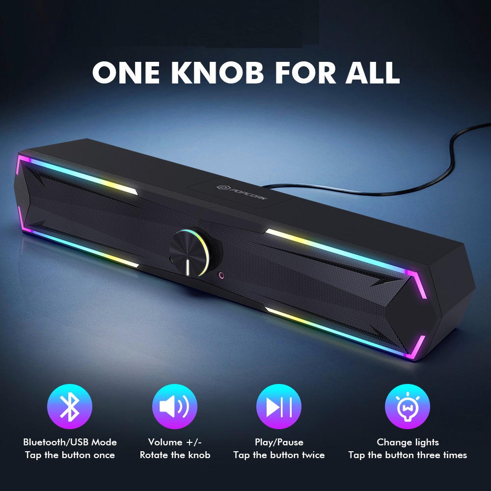 RGB Gaming LED Soundbar Surround Speaker Bluetooth 5.3 USB 3.5mm Audio ...