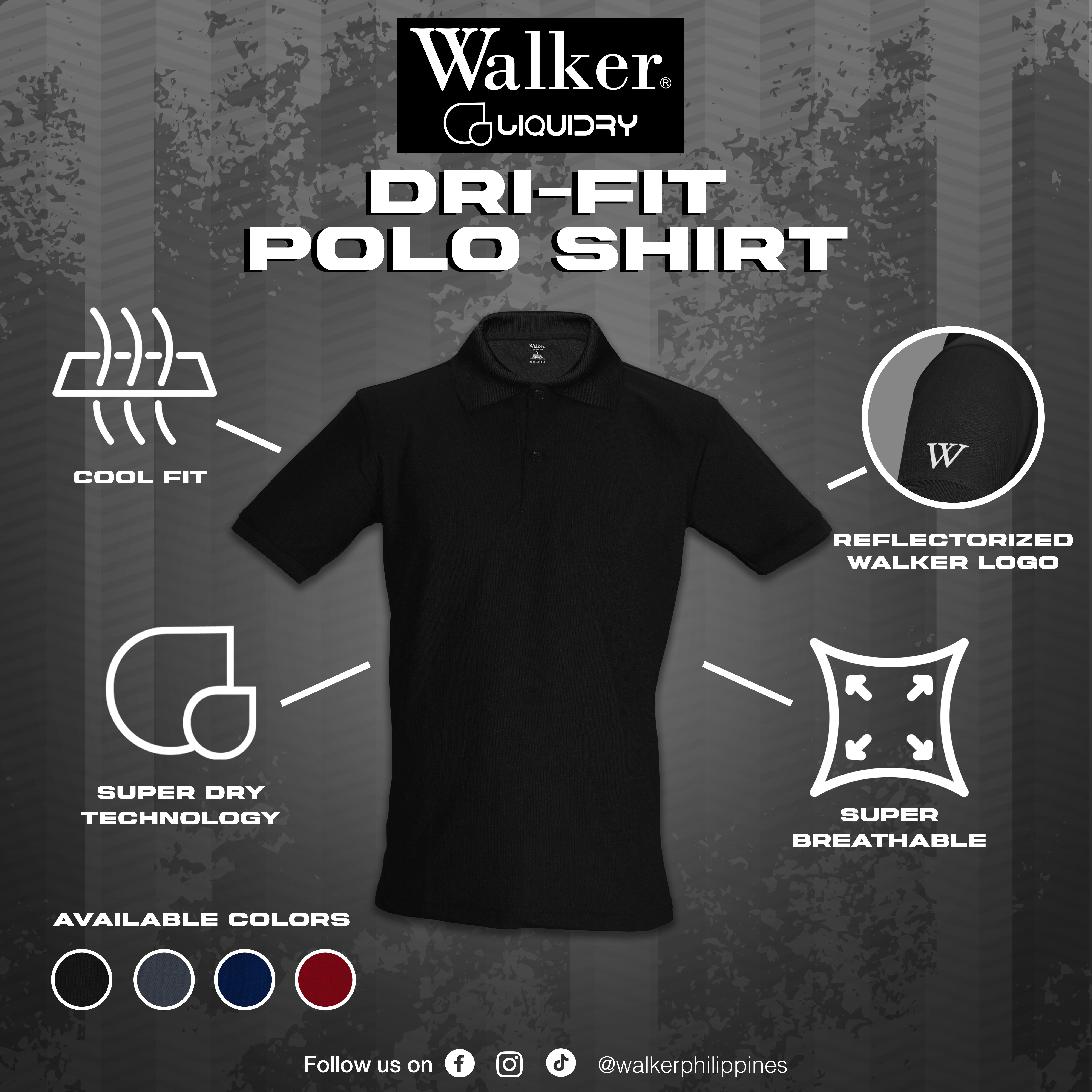 Walker Breathable Dri-fit Liquidry Cool Regular Fit Stretch Polo Shirt ...