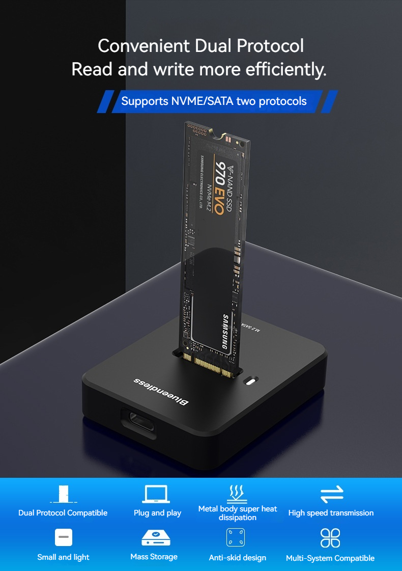 M2 SSD Case NVMe/SATA Enclosure 10Gbps HDD Docking Station M.2 Base Adapter NVMe SSD Dual ...