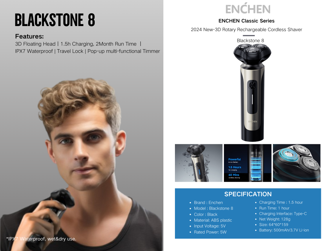 ENCHEN Blackstone Electric Shaver 3D Floating Shavers Beard Trimmer ...