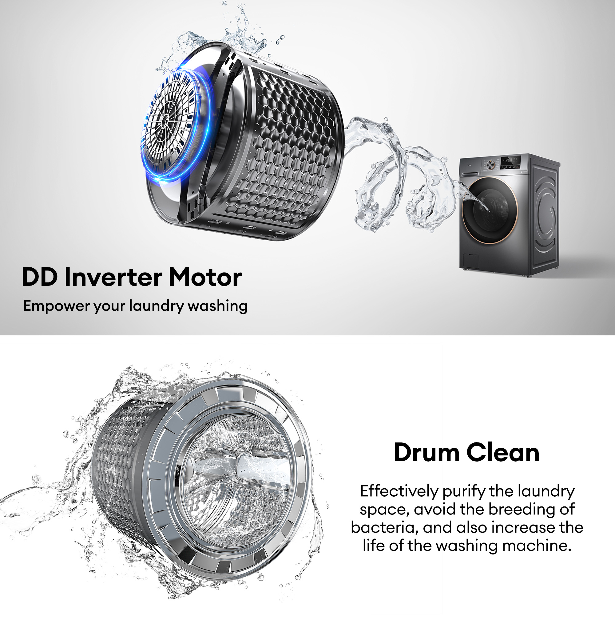 TCL 10.5KG Inverter Front Load Washing Machine (Fast Washing and Drying ...